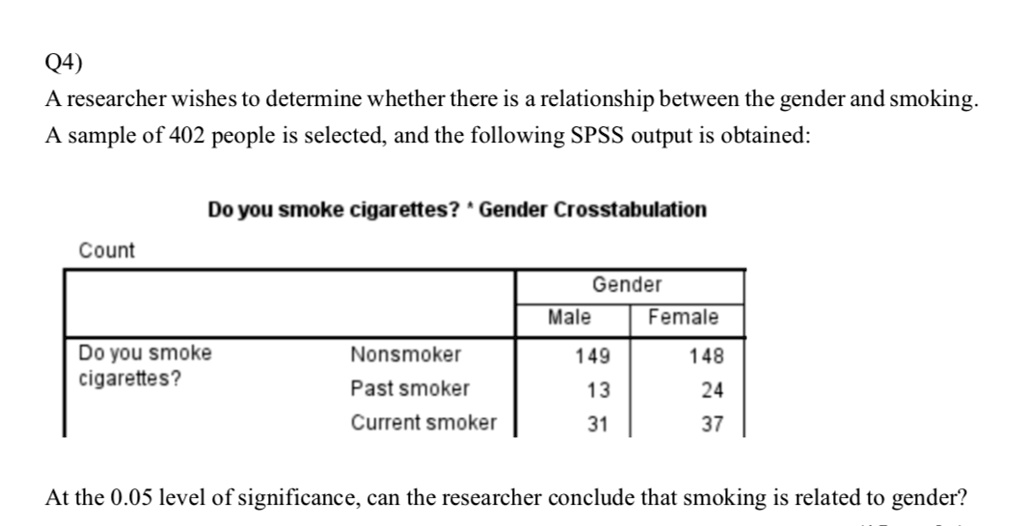 SOLVED: Q4) A researcher wishes to determine whether there is a ...