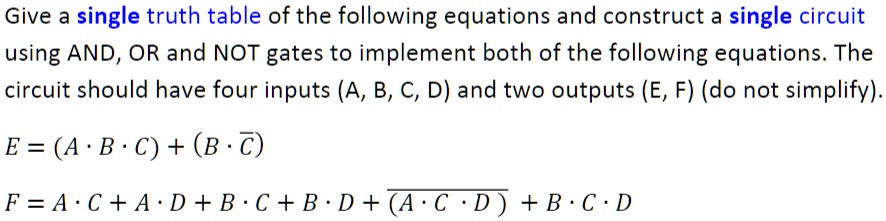 SOLVED: Give a single truth table of the following equations and ...
