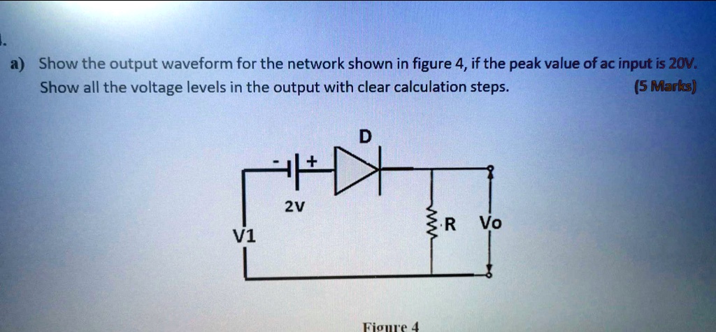 SOLVED: a) Show the output waveform for the network shown in Figure 4, if the peak value of AC ...