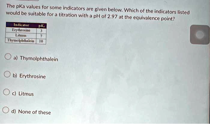 The pKa values for some indicators are given below. Which of the ...