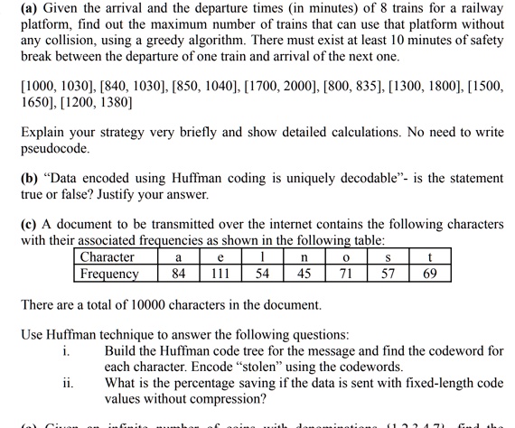 SOLVED: Given the arrival and departure times in minutes of 8 trains ...