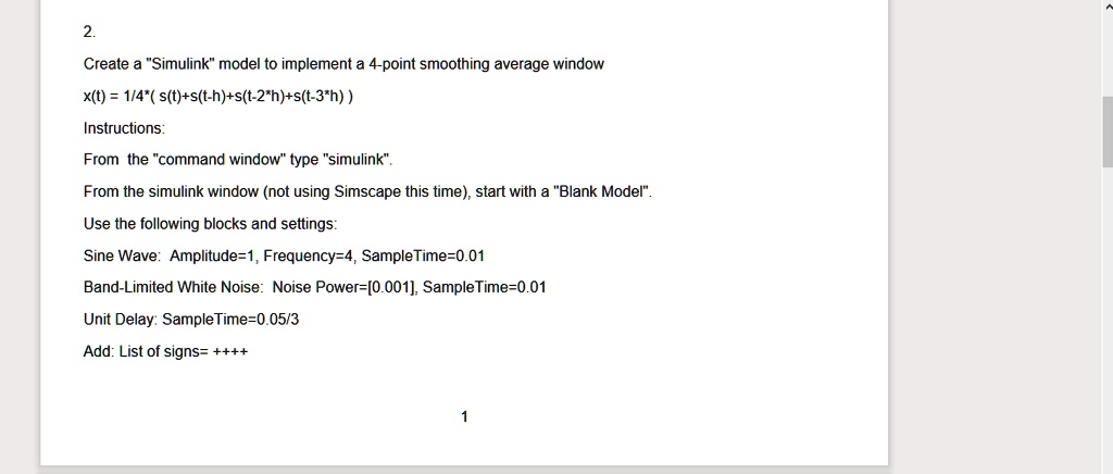 Solved Create A Simulink Model To Implement A 4 Point Smoothing