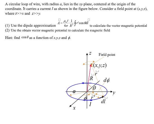 solve correctly completely all parts thanks a circular loop of wire with radius lies in the xy ...