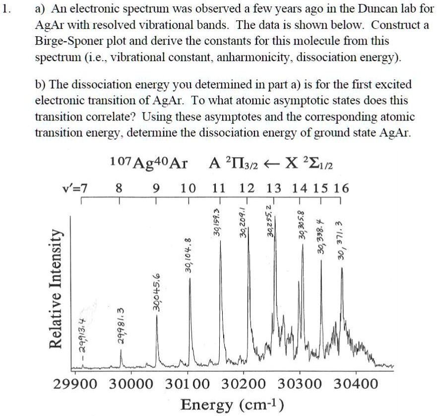 SOLVED: a) An electronic spectrum was observed a few years ago in the ...