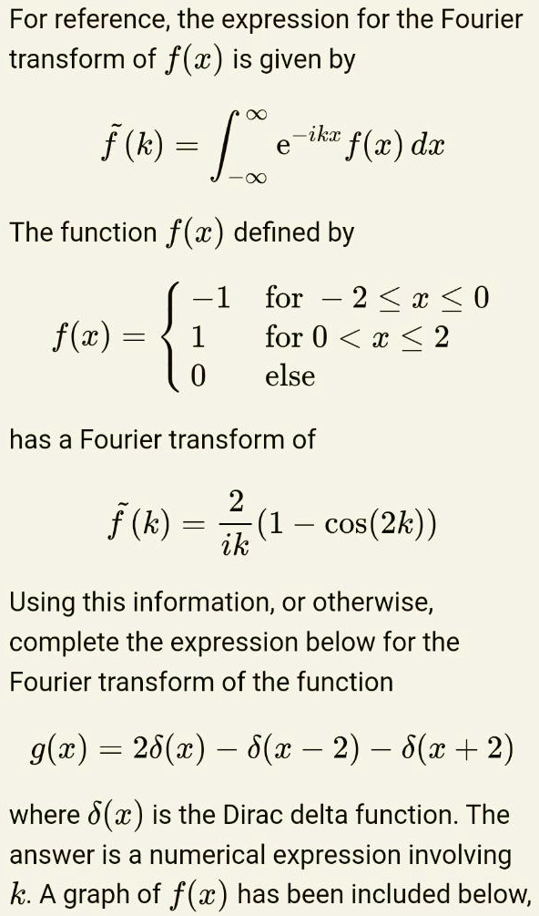 SOLVED: For reference, the expression for the Fourier transform of f(x ...