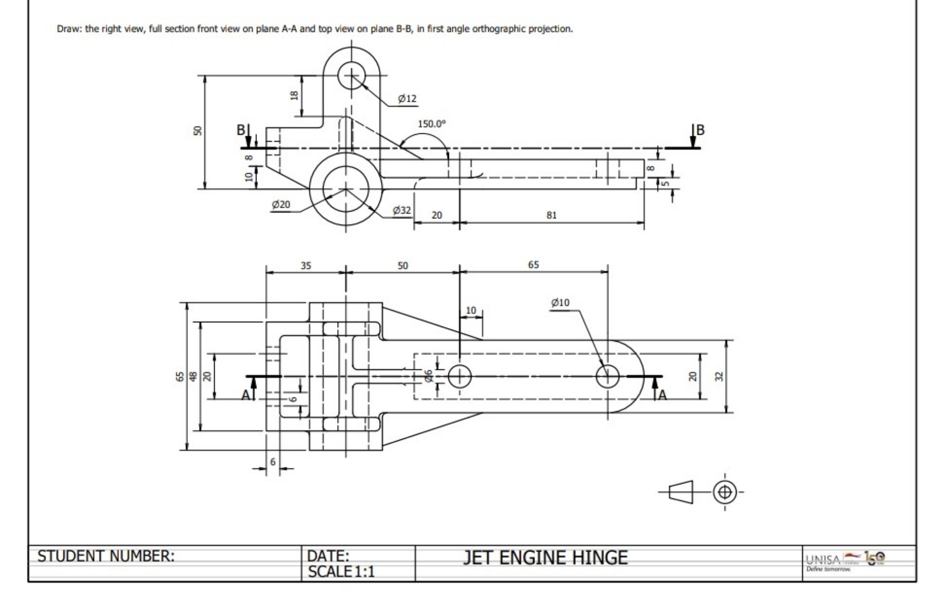 Draw: the right view, full section front view on plane A-A and top view ...