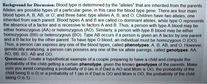 background for discussiou blood type is determined by the alleles that ...
