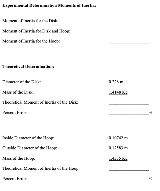 [GET ANSWER] experimental determination moments of inertia moment of ...