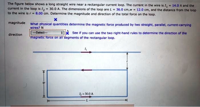 The figure below shows a long straight wire near a rectangular current loop. The current in the ...