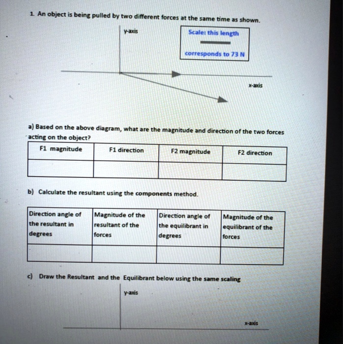 SOLVED: An object is being pulled by two different forces at the same time as shown. y-axis ...