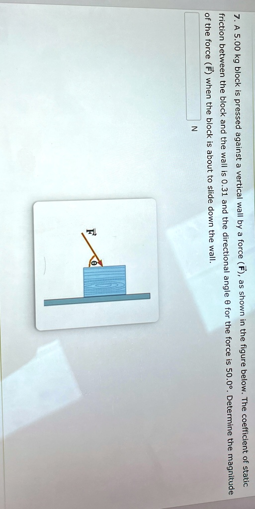 7 a 500 kg block is pressed against a vertical wall by a force f as ...