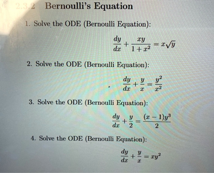 2 bernoullis equation solve the ode bernoulli equation dy ty tvy dc 122 ...