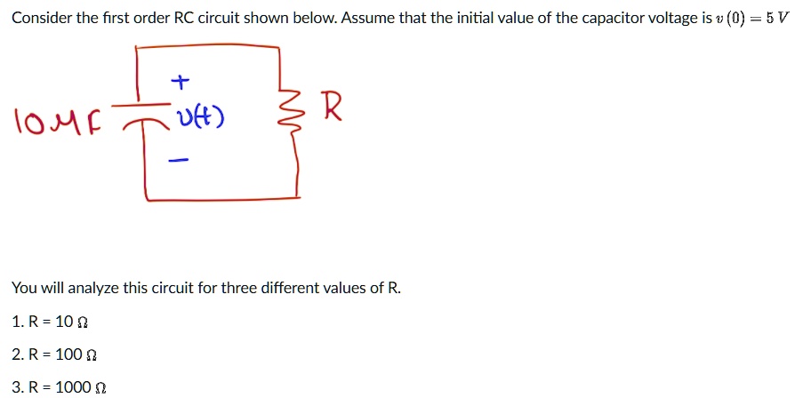when r equals 10 100 and 1000 ohms t tau equals 100 u mu second 1000 u ...