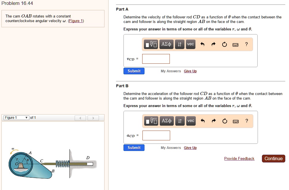 Problem 16.44 The cam OAB rotates with a constant counterclockwise ...