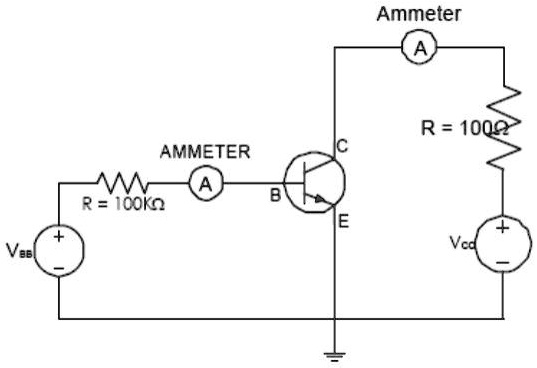 Ammeter A R = 1000 C AMMETER A B R = 100k? E + + VBB VCD