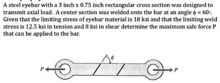 A steel eyebar with a 3 inch x 0.75 inch rectangular cross section was ...