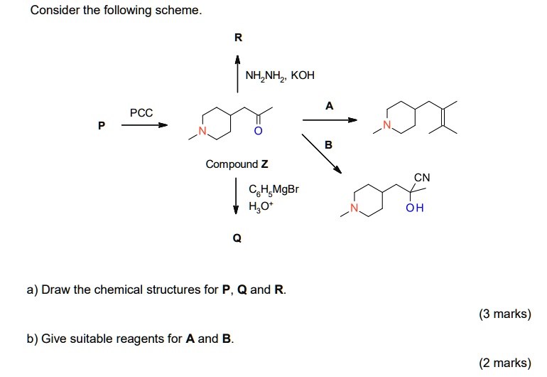 SOLVED: Consider the following scheme. NHN2 KOH PCC Compound 2 CN ...