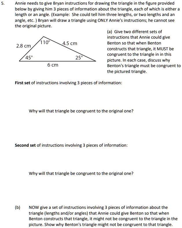 SOLVED: Annie needs to give Bryan instructions for drawing the triangle in the figure provided ...