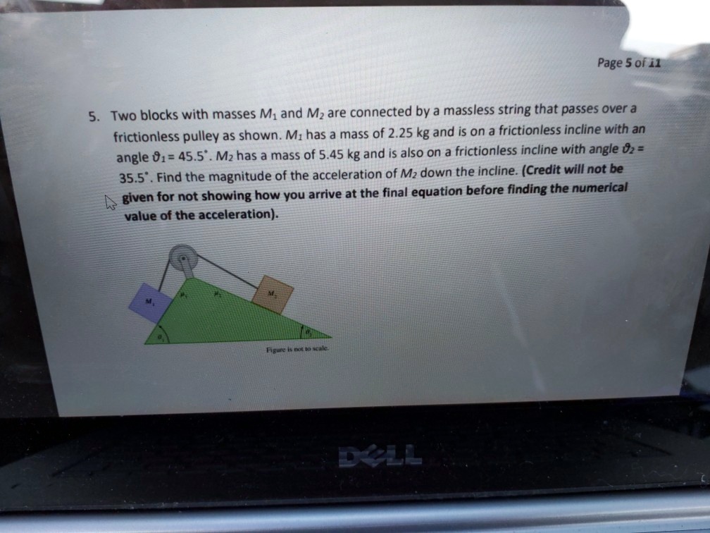 SOLVED: Page 5 of 11 5.0 Two blocks with masses Mi and Mz are connected by a massless string ...