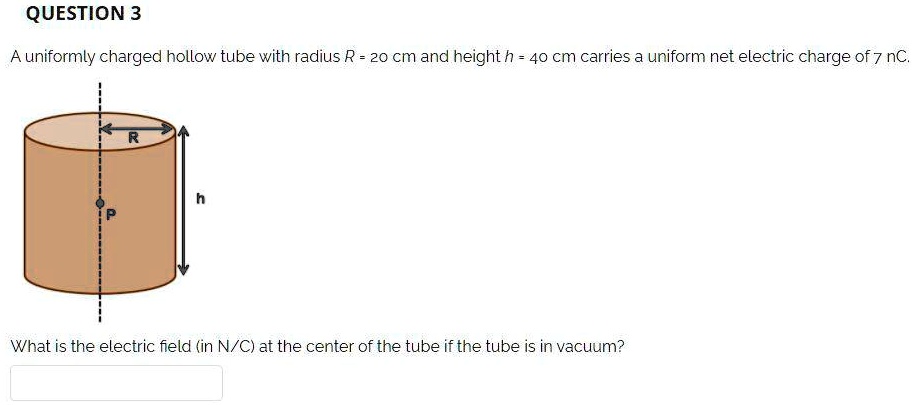 SOLVED: QUESTION 3 A uniformly charged hollow tube with radius R = 20 ...