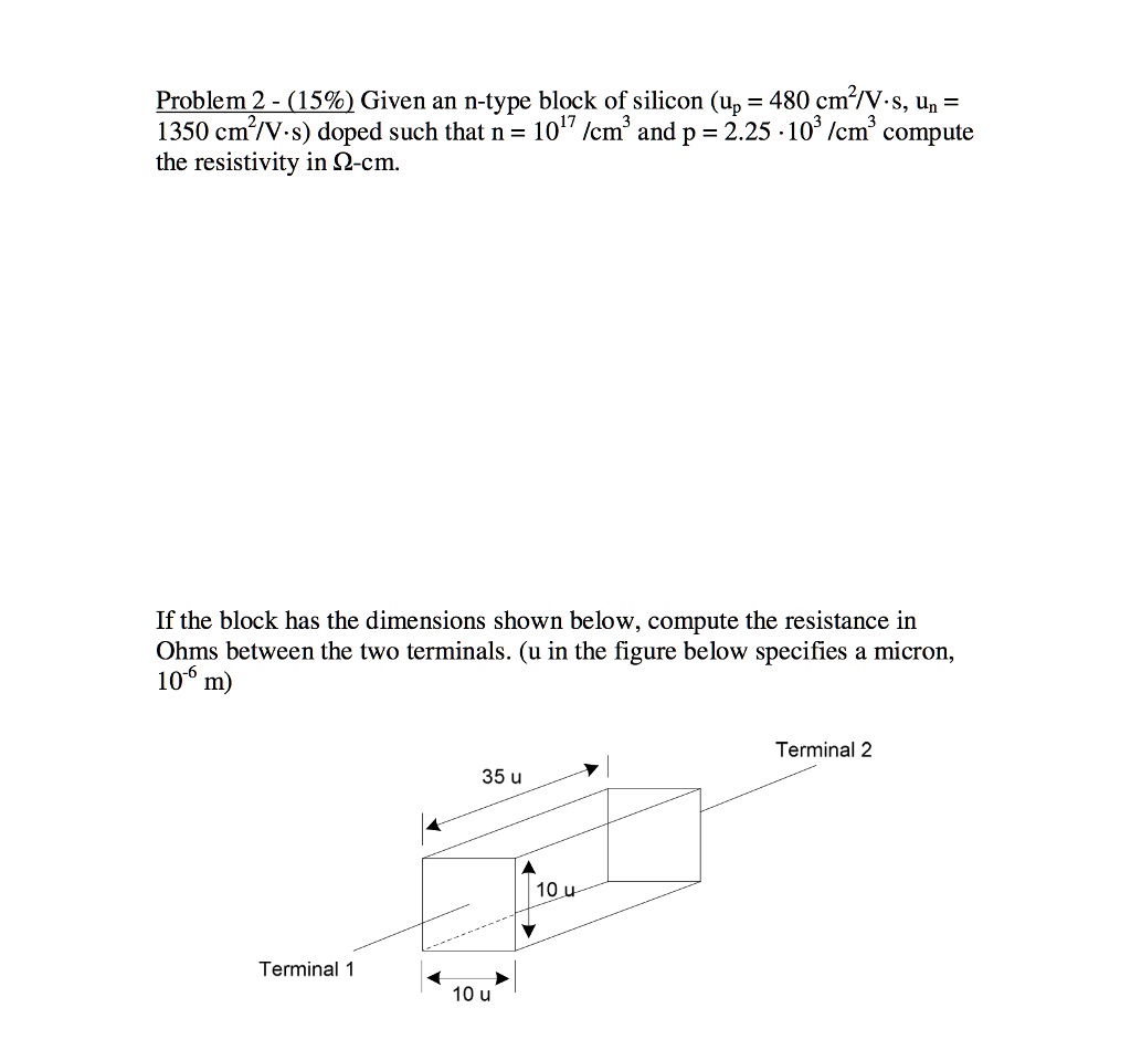 SOLVED: Problem 2 - (15%) Given an n-type block of silicon (up = 480 cm ...