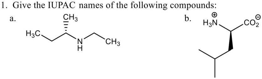 SOLVED: Give the IUPAC names of the following compounds: a. CH3 b. H3C-NH-CO2-CH3