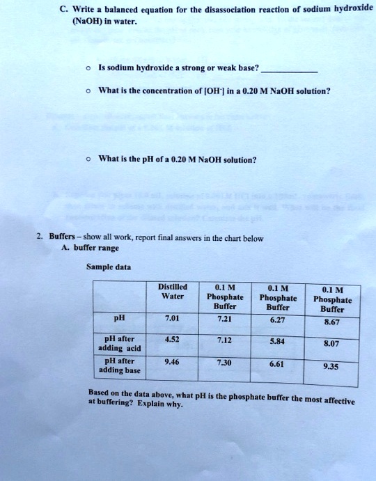 SOLVED: Write balanced equation for the disassociation reaction of sodium hydroxide (NaOH) in ...