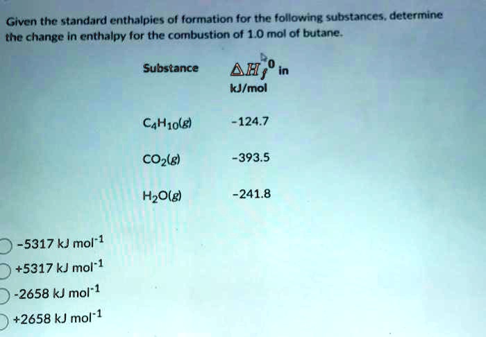 SOLVED: Given the standard enthalpies of formation for the following substances, determine the ...