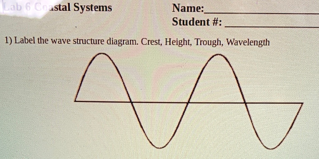 Lab 6 Coastal Systems Name: Student #: 1) Label the wave structure diagram. Crest; Height ...