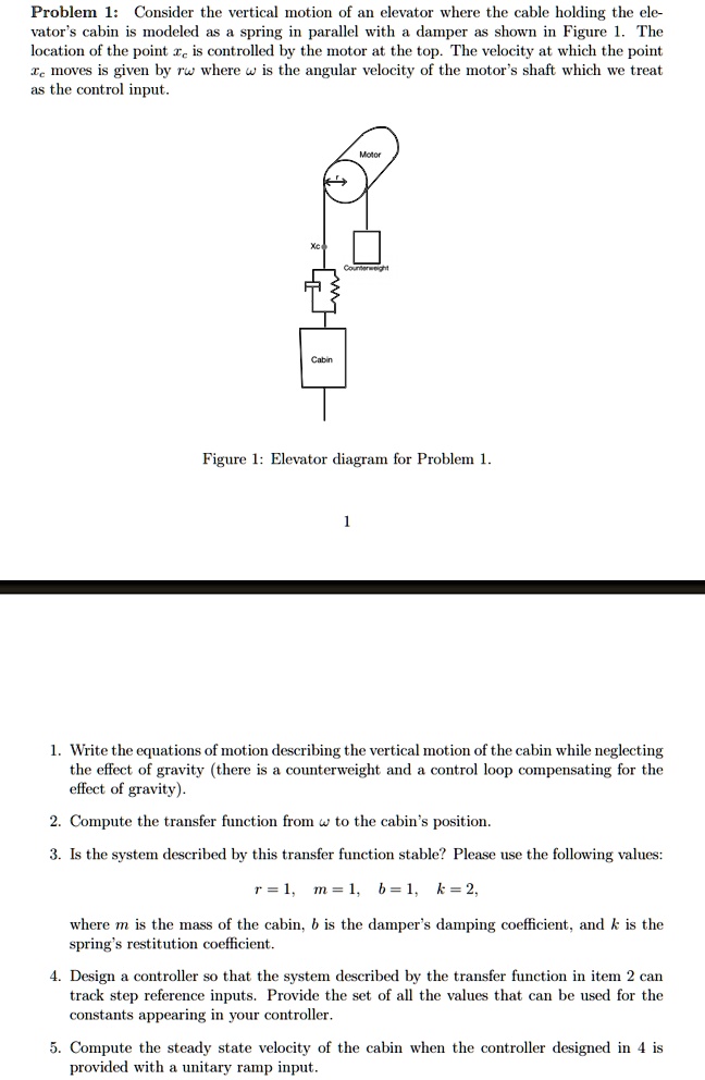 SOLVED: Problem 1: Consider the vertical motion of an elevator where ...