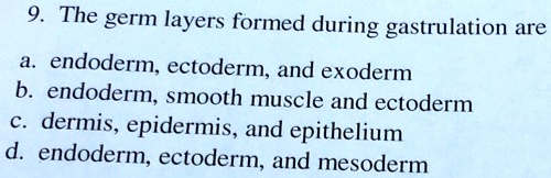 SOLVED: The germ layers formed during gastrulation are endoderm ...