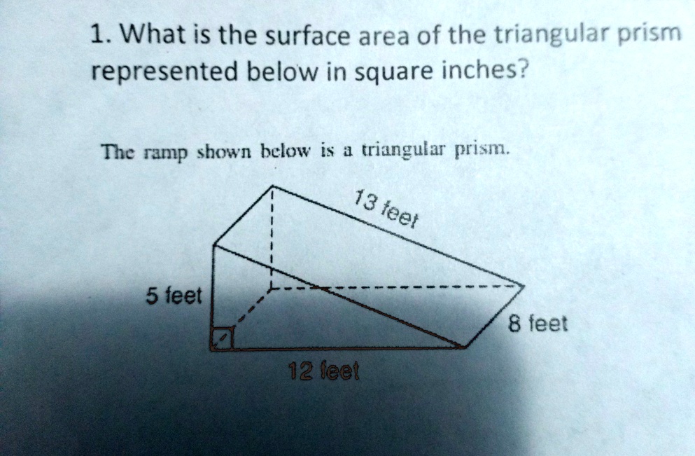 1. What is the surface area of the triangular prism represented below ...