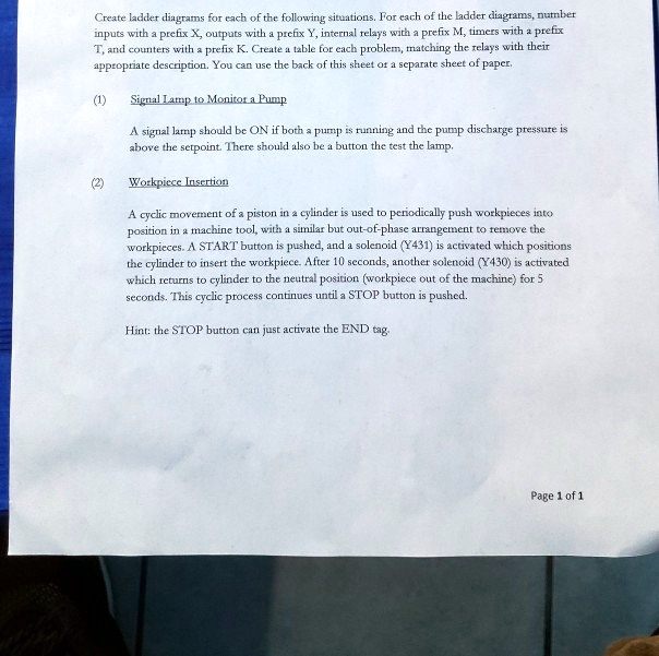 SOLVED: Create ladder diagrams for each of the following situations ...