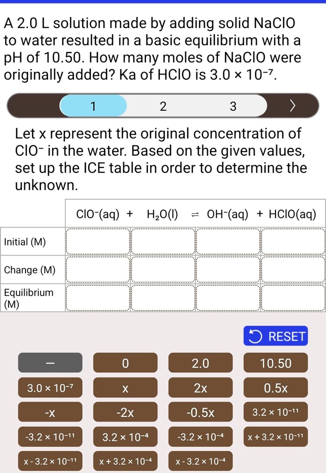 SOLVED: A 2.0 L solution made by adding solid NaClO to water resulted ...