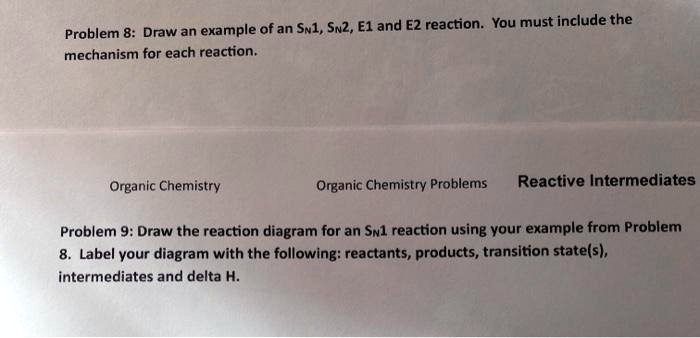 SOLVED: Example of an SN1, SN2, E1, and E2 reaction. You must include ...