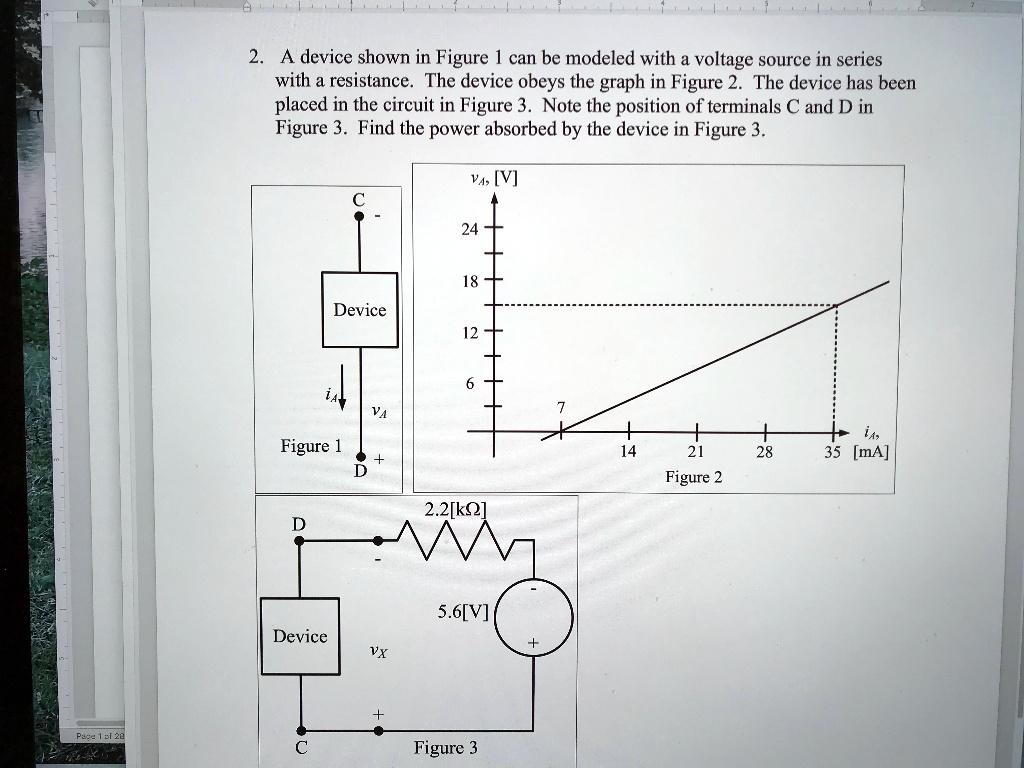 SOLVED: A device shown in Figure 1 can be modeled with a voltage source in series with a ...