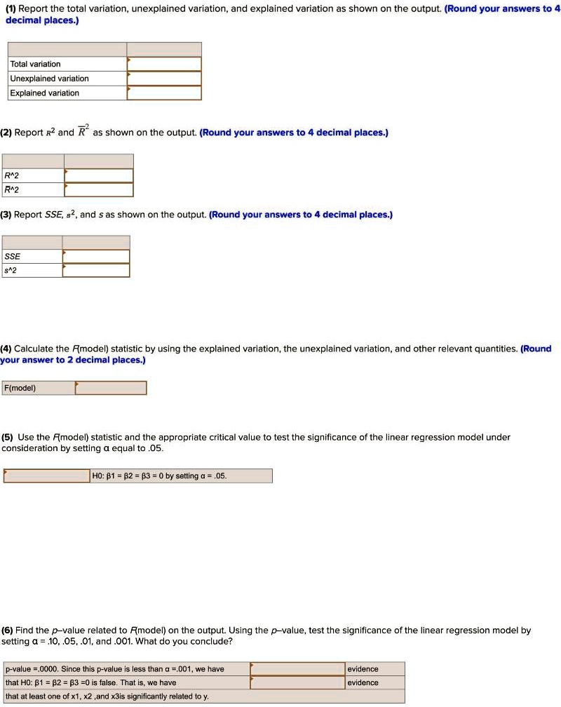 Solved Report The Total Variation Unexplained Variation And