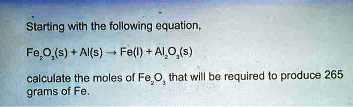 SOLVED: Starting with the following equation, Fe + O2 → Fe2O3 calculate ...