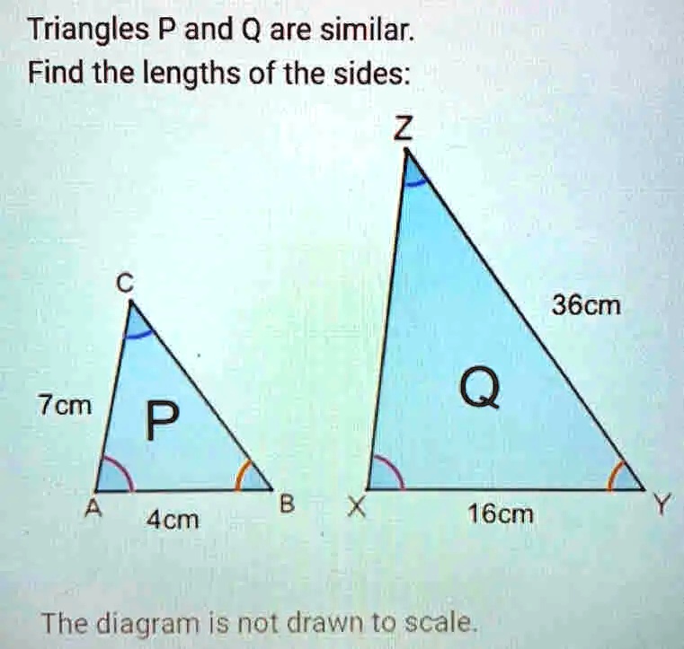 SOLVED: Triangles P and Q are similar: Find the lengths of the sides: 2 36cm 7cm P 4cm 16cm The ...