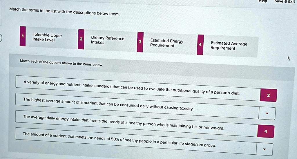 match the terms in the list with the descriptions below them tolerable ...