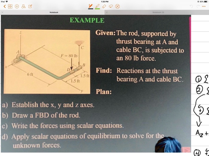 EXAMPLE Given: The rod, supported by thrust bearing at A and cable BC ...