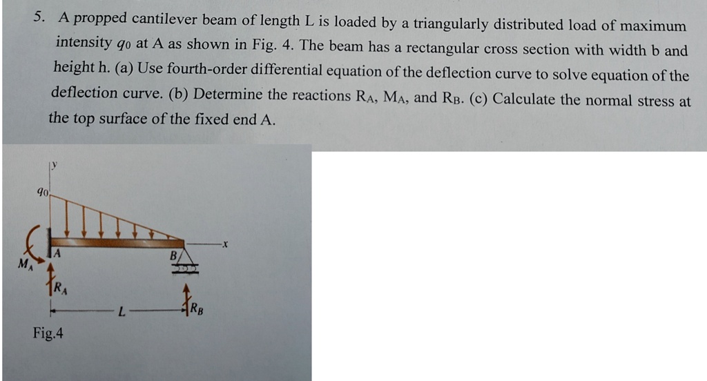 [GET ANSWER] 5 a propped cantilever beam of length l is loaded by a triangularly distributed ...