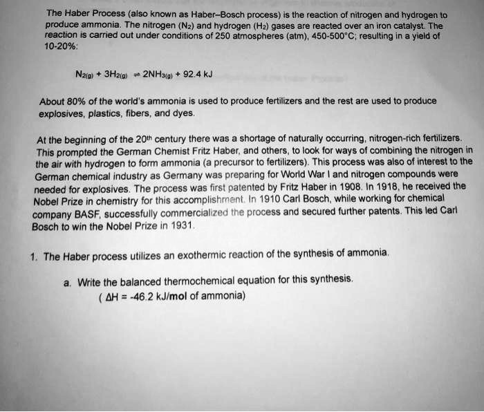 the haber process also known as haber bosch process is the reaclion of ...