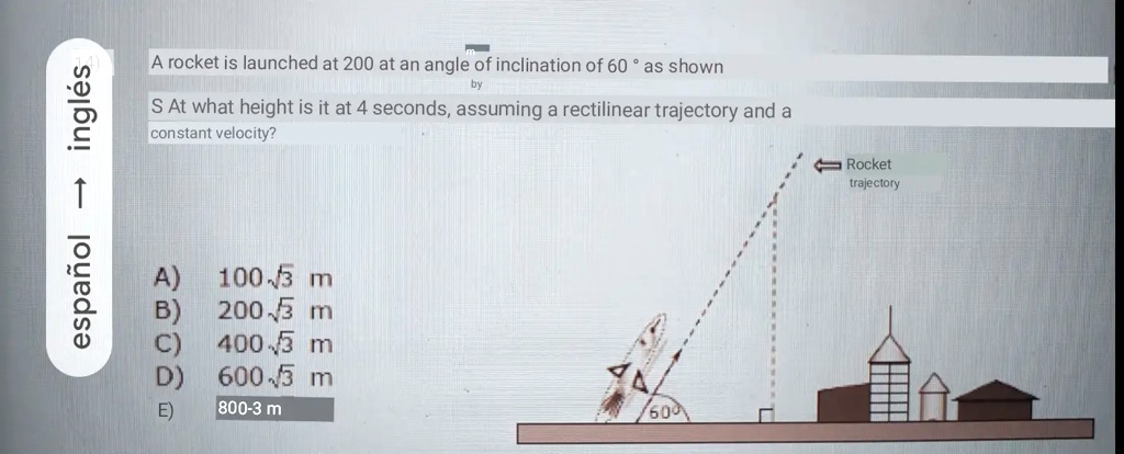 SOLVED: A rocket is launched at 200 at an angle of inclination of 60 as ...