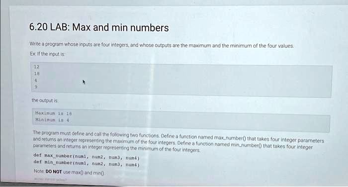 Solved Texts 620 Lab Max And Min Numbers Write A Program Whose
