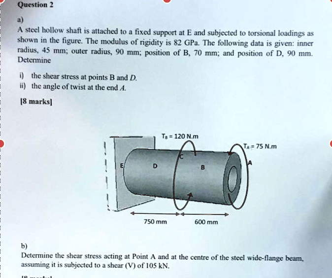 SOLVED: a) A steel hollow shaft is attached to a fixed support at E and ...