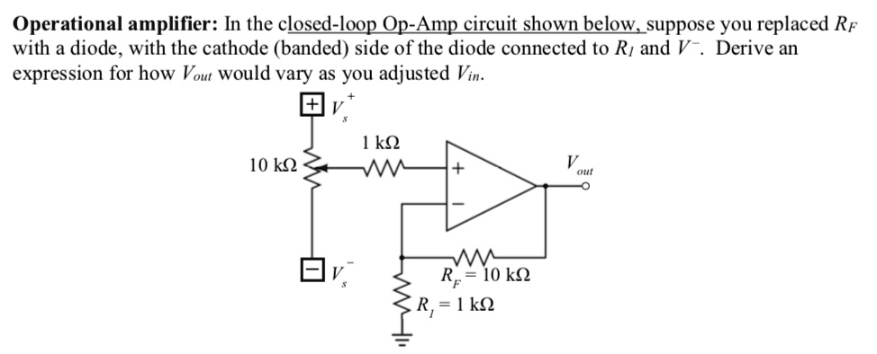 SOLVED: Operational amplifier: In the closed-loop Op-Amp circuit shown below, suppose you ...