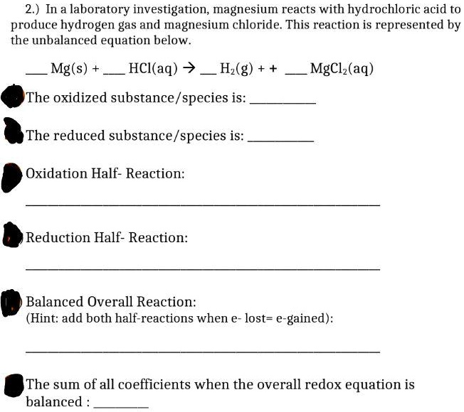 2.) In a laboratory investigation, magnesium reacts with hydrochloric ...