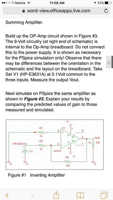 Summing Amplifier. Build up the OP-Amp circuit shown in Figure #3. The ...