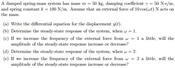SOLVED: A damped spring-mass system has mass m = 50 kg, damping ...